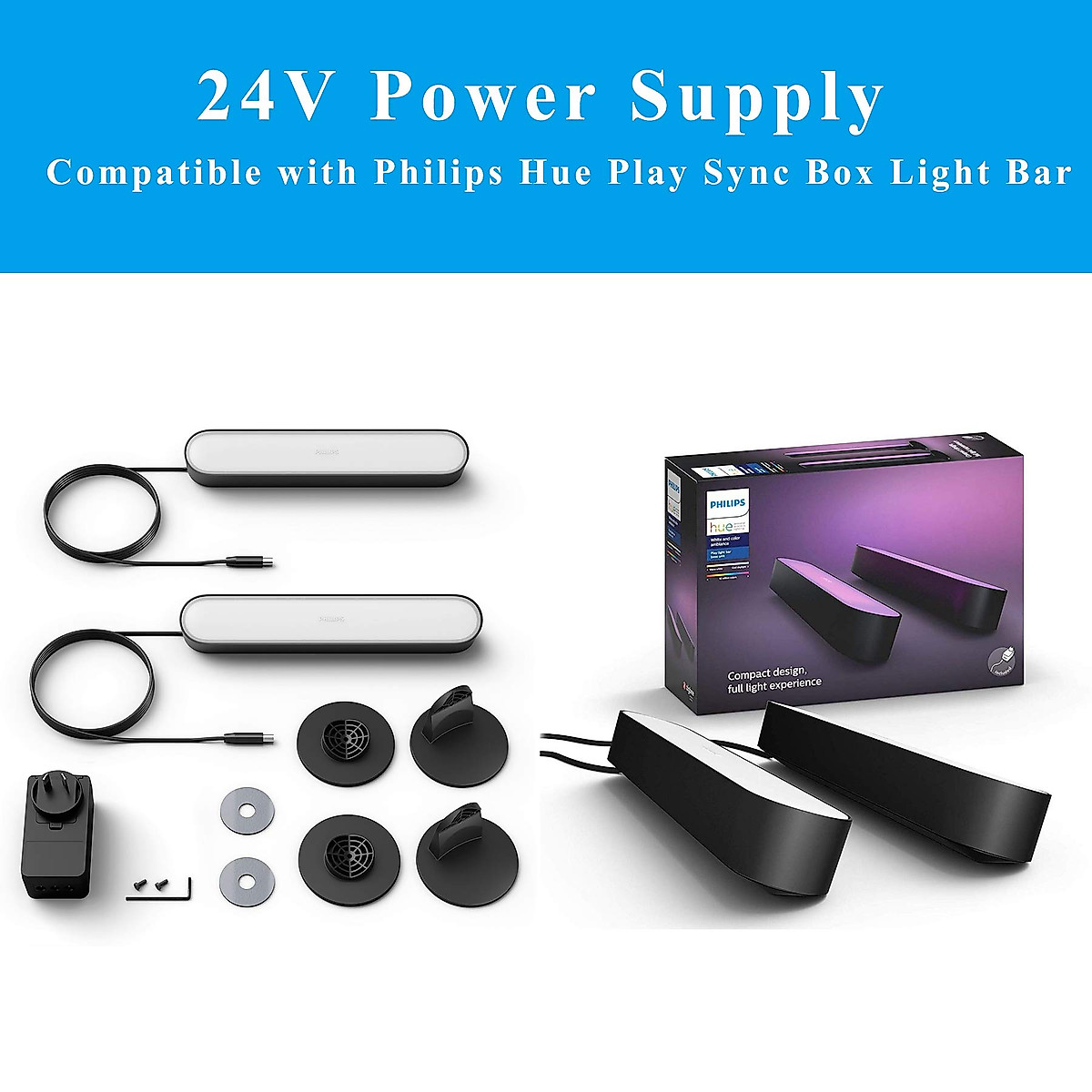 24V Hue Play Power Supply Replacement for Philips Hue Play Light Bar 7820330U7 7820331U7 7820430U7 8718696170724 915005879201