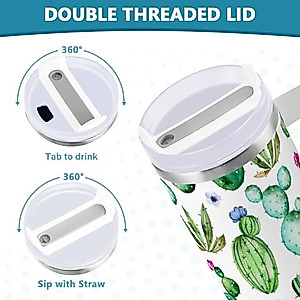 MCHIVER Cactus Succulent Floral 30 oz Tumbler with Handle and Straw Stainless Steel Vacuum Water Bottle Leak-proof Travel Coffee Mug Insulated Tumbler for Home Car Office