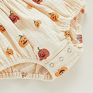 farrubbyine8 Baby Girl Halloween outfit Cute Pumpkin Romper Long Sleeve Bodysuit First Halloween Outfit Newborn Girl Fall Clothes (Beige, 12-18 Months)