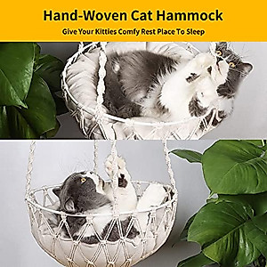 Cat Hammock, Handwoven Hanging Cat Bed Cat Window Perch Wall Hanging Cat Hammock Bed Cat Swing with Hanging Kit for Kitten Sleeping