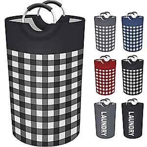BlissTotes Large Laundry Basket Laundry Hamper Bag Washing Bin Clothes Bag Collapsible Tall With Handles Waterproof Travel Bathroom College Essentials Storage For College Dorm, Family (Black, L)