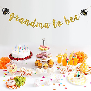 INNORU Grandma to Bee Banner, Bumble Bee Theme Baby Shower Party Decorations, New Grandmother Party, Bee Pregnant Annountanct Party Decorations, Gold Glitter