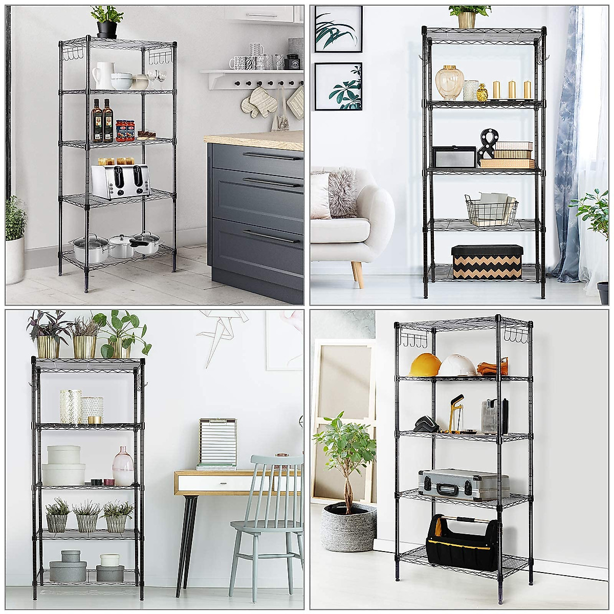 LEHOM 5-Tier Metal Storage Shelves 23.63" L×13.78" W×59.1" H Wire Shelving Unit Storage with Adjustable Leveling Feet for Laundry Bathroom Kitchen,Steel Organizer Wire Rack 220 LBS Capacity