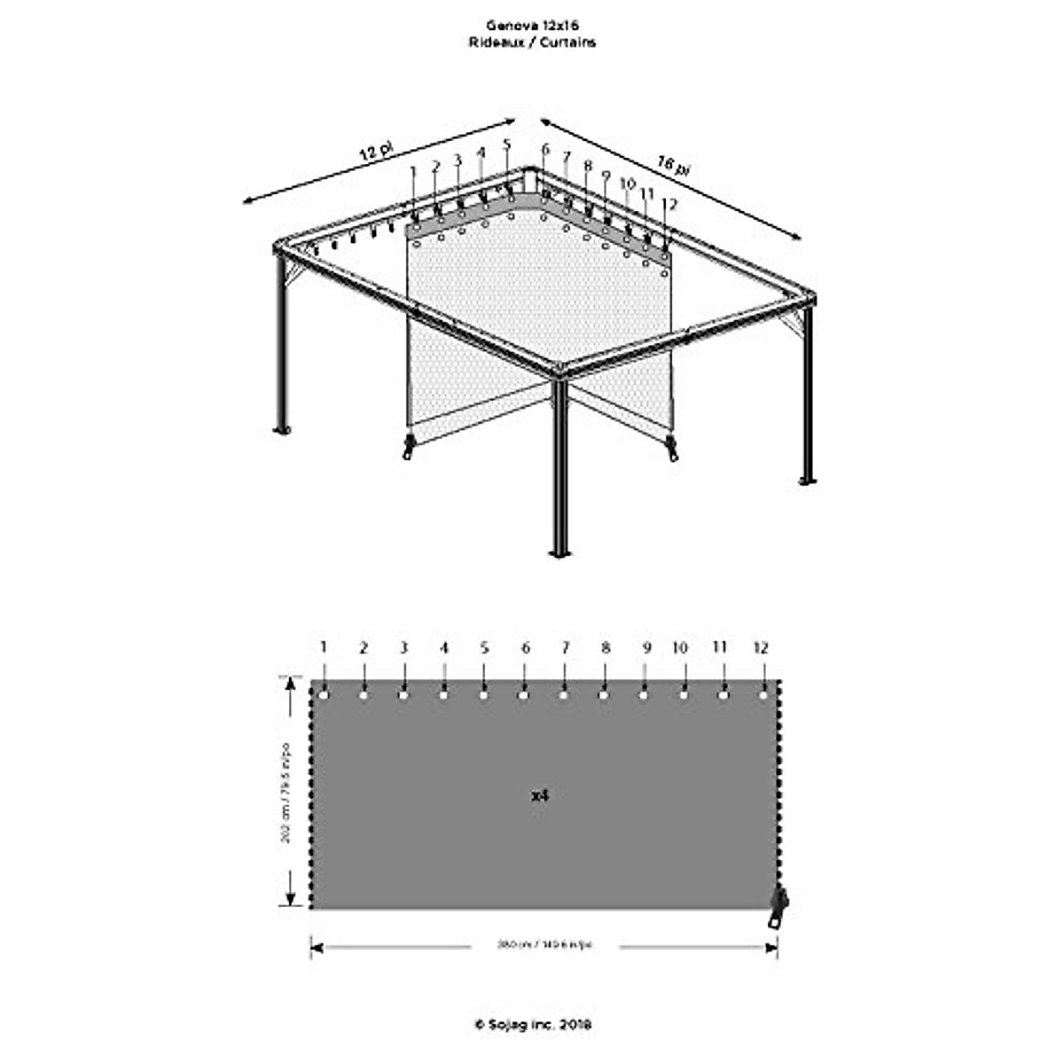 Sojag Accessories Set of 4 12' x 16' Curtains for Genova Outdoor Gazebo - Brown