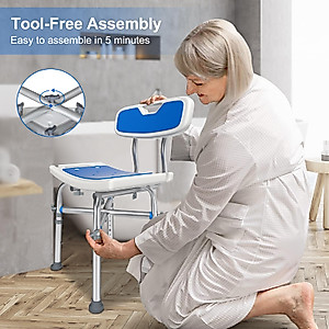 Heavy Duty Shower Chair with Back 550lb, Height Adjustable Bath Seat with EVA Pad, Anti-Slip Shower Bench Bathtub Stool for Elderly, Senior, Handicap & Disabled, Tool-Free Assembly