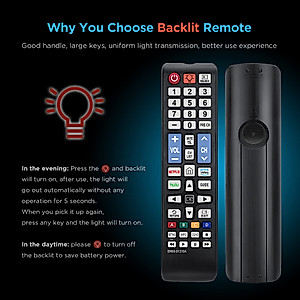 BN59-01315A Universal Backlit Remote Control for Samsung TV Remote Replacement All Samsung Smart TV, LED, LCD, HDTV, 3D, Series TV