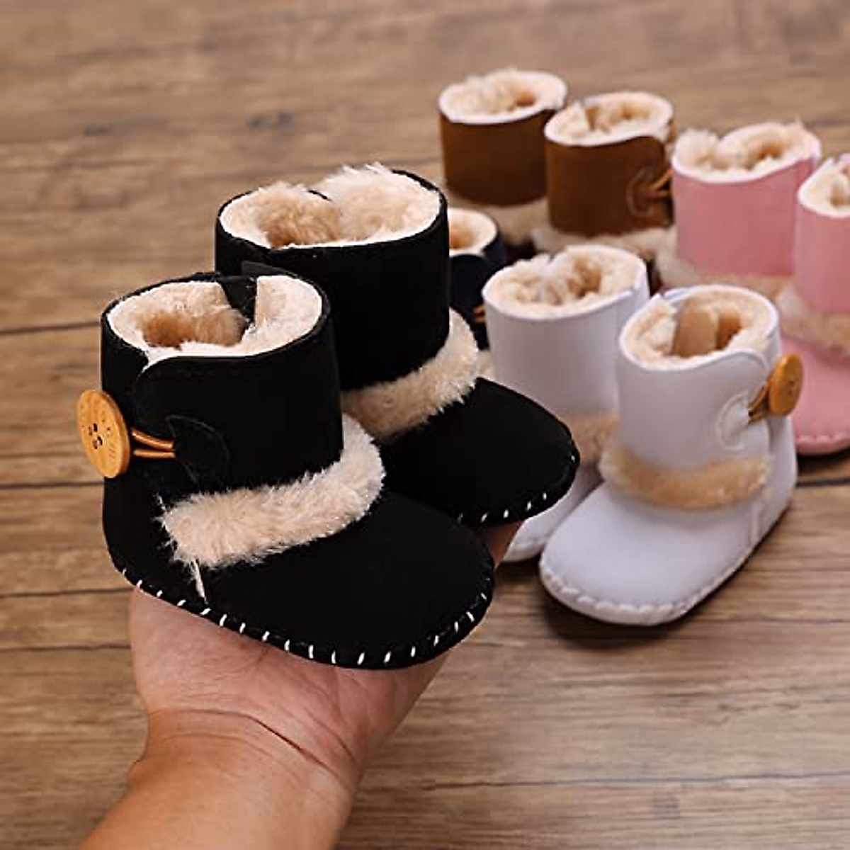 Jonbaem Newborn Baby Boys Girls Snow Winter Boots Infant Toddler Soft Sole Winter Warm Crib Booties Shoes(12-18 Months, Black)
