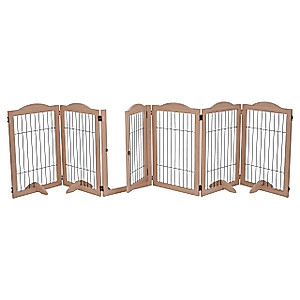 Arf Pets Freestanding Dog Gate with Door, 6 Panel 360° configurable Wooden Wire Fence, 132" Wide, 31.5" Tall, Foldable, Five Support Feet Included, for The House - Indoor Use