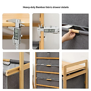 MXHouse 4-Tier Dresser Storage Tower 4 Drawers Sturdy Bamboo Frame with Easy Pull Fabric Bins - Multi-Bin Organizer for Bedroom, Hallway, Entryway, Closets - Natural Bamboo Wood