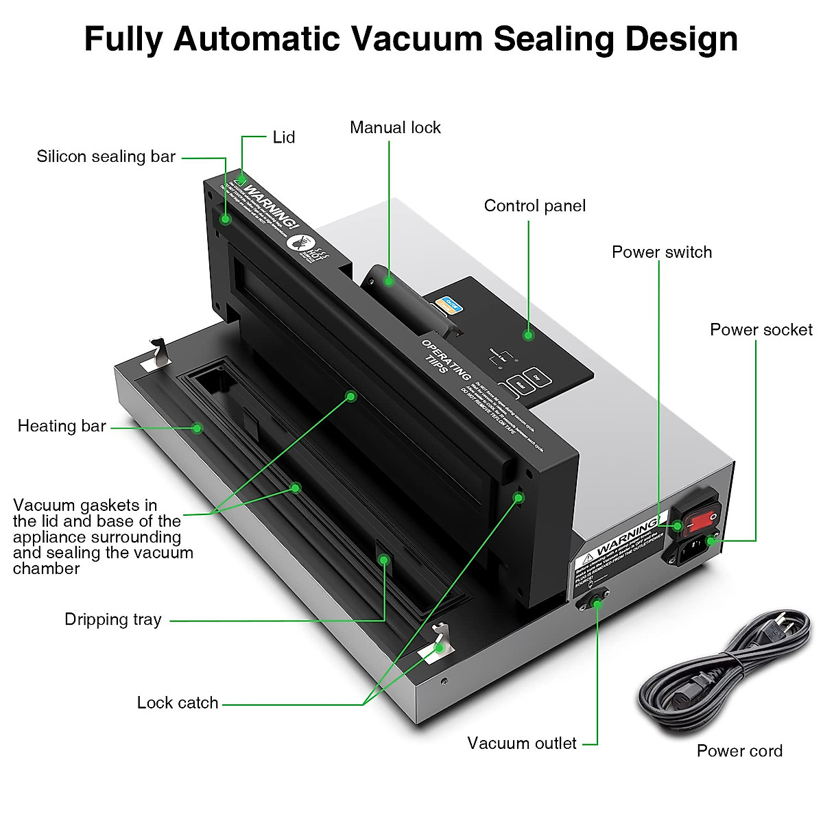 Ecojoy 12" Commercial Vacuum Sealer Machine V9100, 5 Modes Food Sealer Vacuum Continuously Uses 500+ Times Without Overheating, 85kpa Stainless Vacuum Sealer Food Sealer for Food Storage