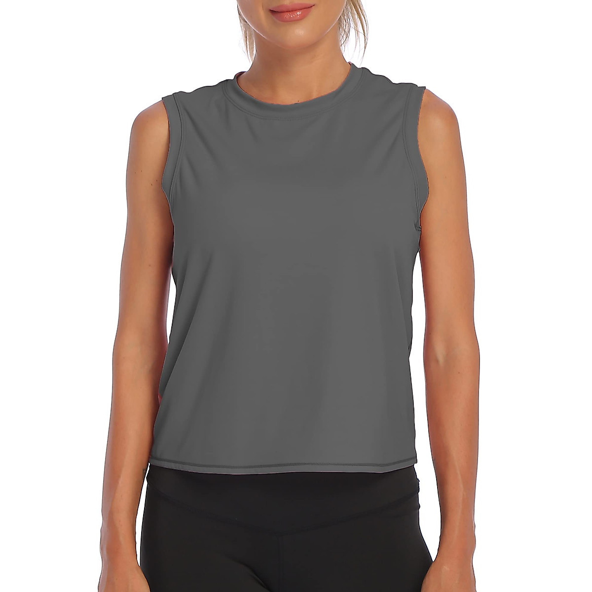 Womans Sleeveless Tops Summer Casual Tank Tops Cool Loose Fit Shirts Crop Tops Dark Grey Small