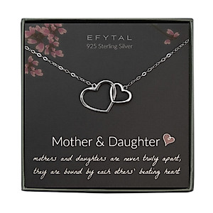 EFYTAL Mom Gifts, 925 Sterling Silver Interlocking Hearts Necklace for Mother & Daughter, Mom Necklaces for Women, Best Birthday Gift Ideas, Pendant Mother's Day Jewelry For Her, Mothers Day