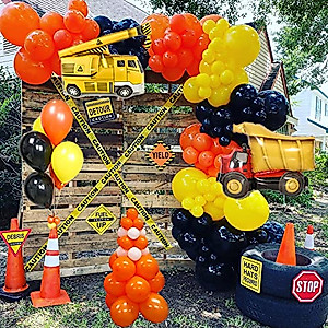 167Pcs Construction Party Balloons Garland Kit for Kids Birthday Dump Truck Quarantine Party Supplies with Orange Black Yellow White Balloons
