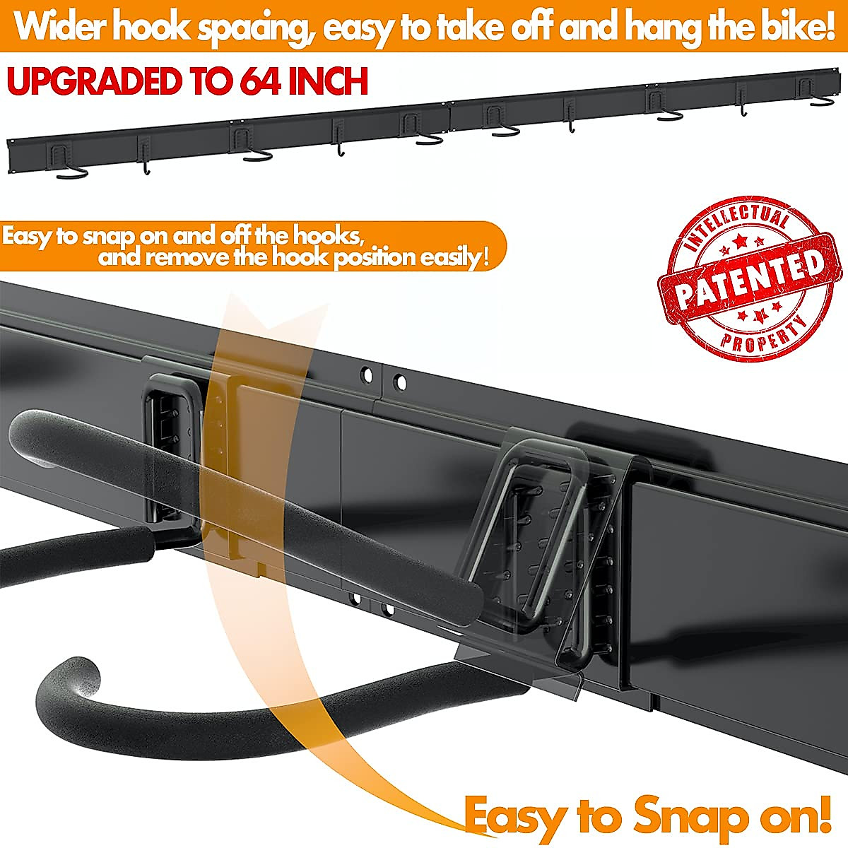 TORACK Bike Storage Rack, 6 Bike Racks & 5 Hooks for Garage, Wall Mount Vertical Bicycles Hanger for Home Space Saving, up to 600lbs, 64-inch