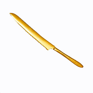 Elesinsoz 6 Inch Serrated Small Short Blade Gold Bread Knife for Homemade Bread Slicing Cutting Carving Cake Cutter Dinner Steak Knives Non Stick with Ergonomic Handle
