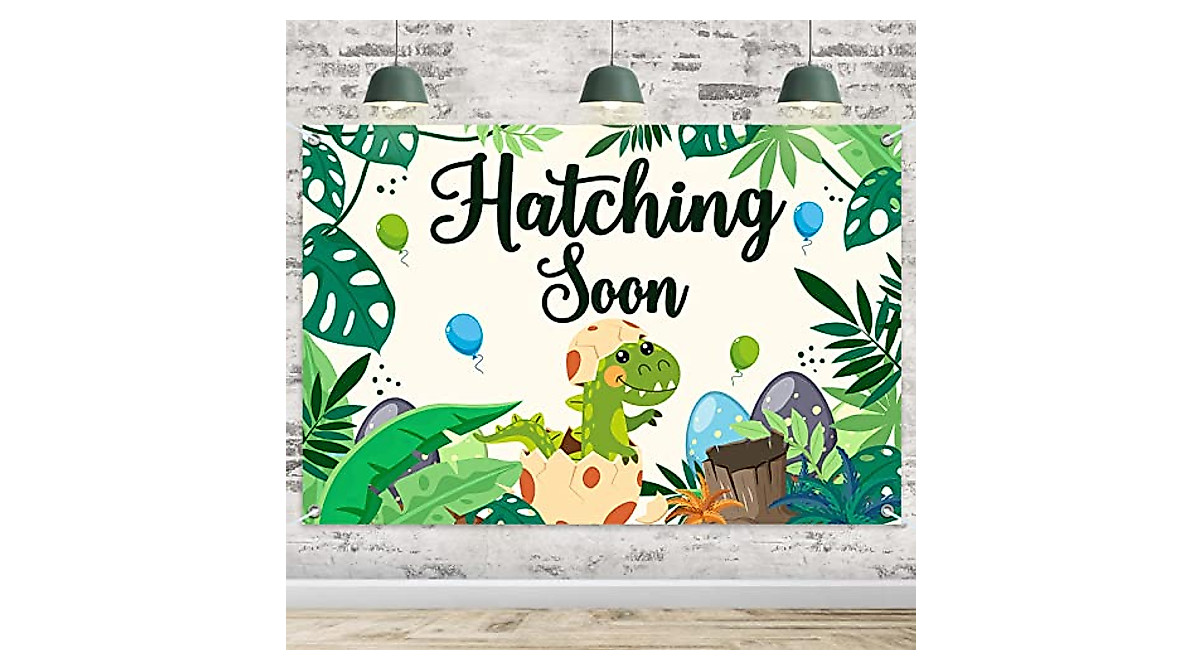 Hatching Soon Dinosaur Baby Shower Backdrop Banner Decor