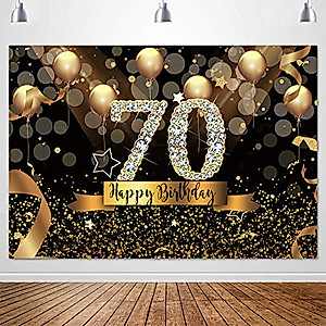 Sensfun Sparkle Gold 70th Birthday Backdrop Black Golden Balloons Photography Background for Women Shining Diamond Fabulous 70 Bday Party Decoration Supplies Happy 70th Birthday Photo Banner 7x5ft