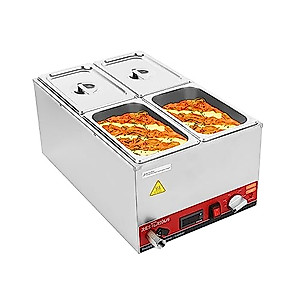 Restlrious 26 QT Commercial Food Warmer Buffet Bain, 4-Pan Stainless Steel & Electric 6.5 QT/Pan Steam Table, Temp Control Soup Warmer with Lid and Tap for Parties, Catering, Restaurants, 110V/1000W