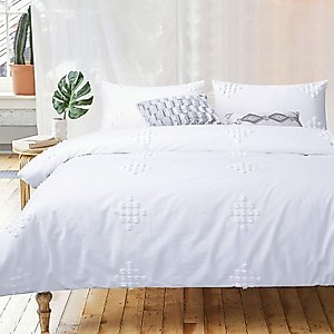 YINFUNG Tufted Duvet Cover Cotton Textured Boho Queen White Clipped Dot Shabby Chic Jacquard Geo Elegant Pretty Cute Duvet Cover Set 90x90 Diamond Bohemian Bedding Set Zip