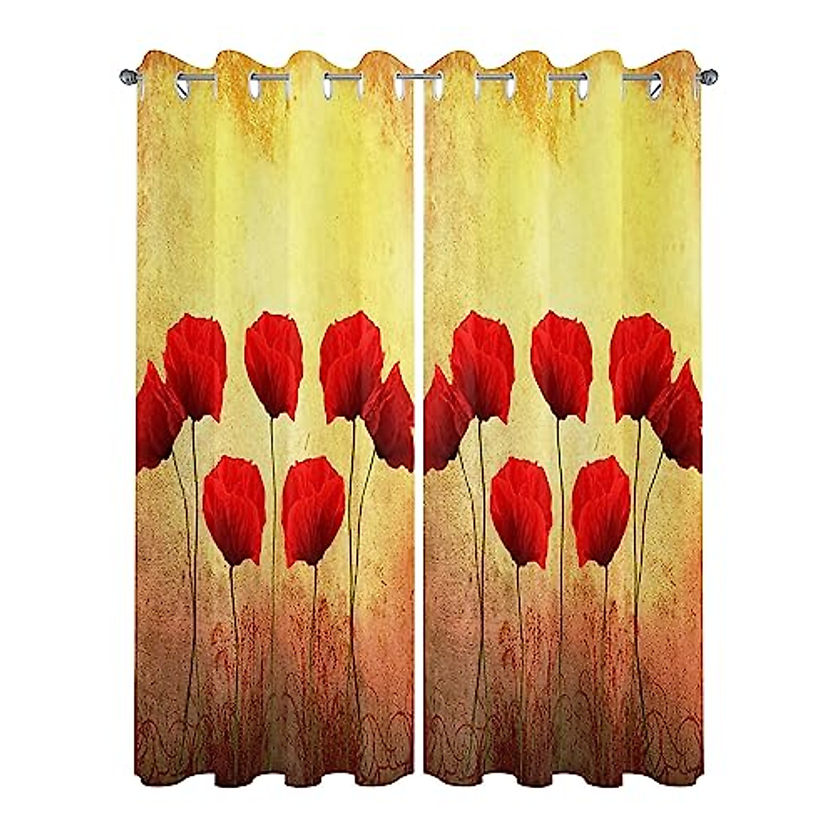HERBED Outdoor Curtains for Patio 2 Panels Set Red Flowers Under Sunset Waterproof Privacy Outside Curtain Sun Blocking Grommet Blackout Drapes for Porch Gazebo Pergolas Balcony 52x108 Inch