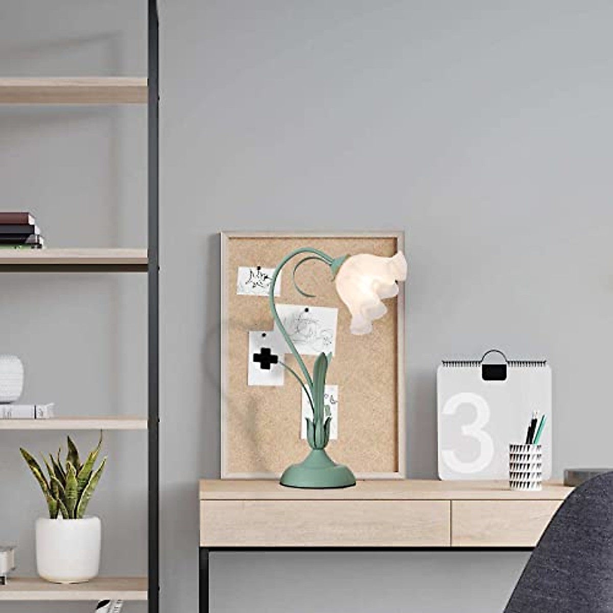 JAJADAH Modern Tiffany Style, Flower Frosted Glass Table Lamp, Lily Pad Base Night Light 110v, White Frosted Patterned Glass Table Lamp Fits for Your Bedside, End Table, Coffee Table, Working Table