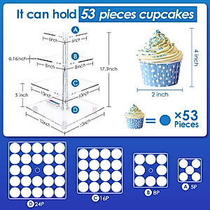 Cupcake Stand with Remote, Rechargeable 2600mAh Acrylic Cupcake Holder with USB-C Cable Multiple Color Changing Modes Speed&Brightness Adjustable Easy Installation Cupcake Tower Display Party Decor