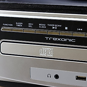 Trexonic 3-Speed Vinyl Turntable Home Stereo System with CD Player, FM Radio, Bluetooth, USB/SD Recording and Wired Shelf Speakers, Black (TRX-28SP)