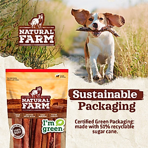 Natural Farm Odor-Free Bully Sticks (6 Inch, 6 Ounces), Packaged by Weight, 100% Beef Chews, Grass-Fed, Fully Digestible Treats to Keep Your Puppies, Small and Medium Dogs Busy