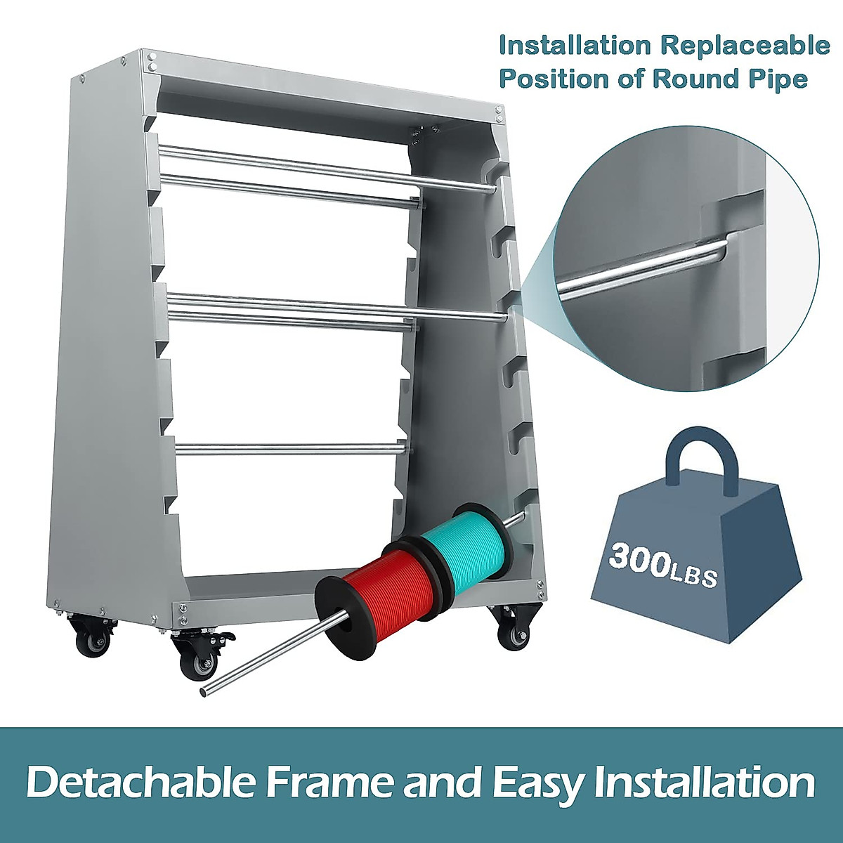 uyoyous Wire Spool Rack 29.5 x 25.2 Inch Cold-Rolled Steel Cable Dispenser Cart with Locked Wheels 6 Rods Electrical Wire Spool Storage Dispenser 300lbs Capacity for Industrial Workplace