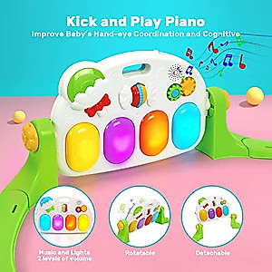 HOLYFUN Baby Gym Play Mat for 0 6 12 Month, Play Piano Keyboard, Tummy Time Playmats, Musical Activity Center with Sensory Teether Baby Toys, Early Learning Gift for Newborn Infants