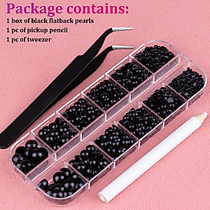 Belleboost Flat Back Pearls Kits 1 Box of Flatback Black Half Round Pearls with Pickup Pencil And Tweezer for Home DIY And Professional Nail Art, Face Makeup And Craft