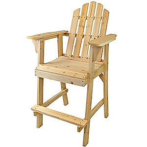 Westcharm Ready-to-Finish Balcony Tall/Counter High Adirondack Chair with Footrest for Outdoor Outside Garden - Unfinished Natural Wood
