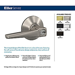 SCHLAGE F51A ELR 622 CEN Eller Lever with Century Trim Keyed Entry Lock, Matte Black
