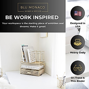 BLU MONACO Gold Desk Accessories and Workspace Organizers, Desktop Organizer - Cute File Organizer for Desk and Drawer Storage for Office Supplies, Paper, Device and Folders - File Holder