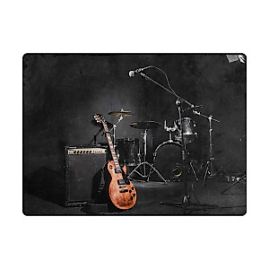 ALAZA Musical Instruments Guitar Black Area Rug Rugs for Living Room Bedroom 7' x 5'