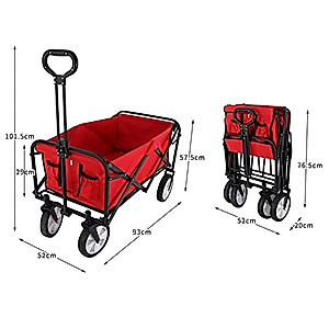 ZHYH Portable Utility Wagon Home Garden Wagon Cart with Storage Basket Folding Cart Camping Cart Outdoor Wagon 4 Wheels Beach Trolley (Color : White-Dinosaur Doodle4)