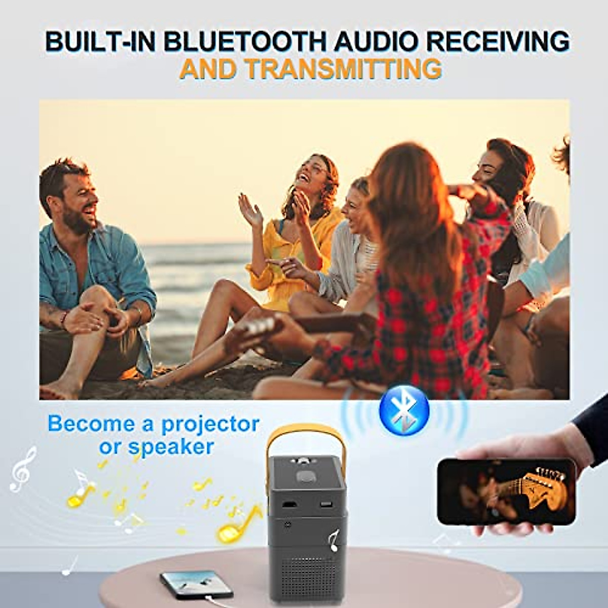 Portable WiFi Bluetooth Projector, JIMTAB V1 Outdoor Projector Full HD 1080P Supported, Mini Movie Projector with Foldable Carry Bag Dual Speakers Surround Sound (with Blue Foldable Bag)
