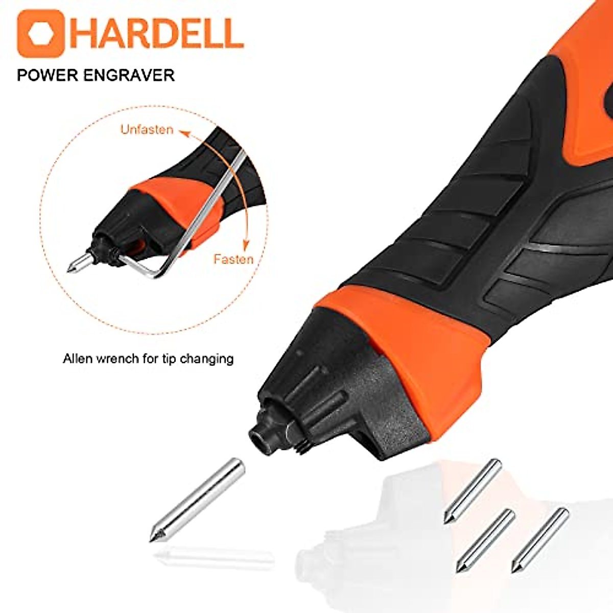 HARDELL Engraver,5 Speed Etching Power Tool Equipped with Soft Rubber Handle and Tungsten Carbide Steel Bits,Mini Multi-Function Engraver for Tile,Metal,Stone,Wood,Leather,Glass,PVC Pipe,DIY Crafts