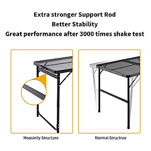 Moosinily Camping Table 4FT Grill Table Foldable Folding Table Picnic Portable Stand Mesh 3 Height Adjustable Outdoor Card BBQ RV Black 47.2×23.6 inch