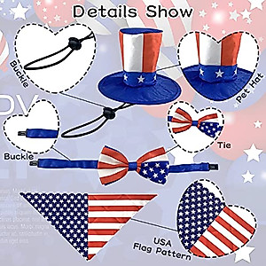 CooShou 4Pcs 4th of July Dog Costume Independence Day Dog Outfit American Flag Pet Dog Hat Bandana Bow Tie Triangle Scarf for Dogs Cats Puppy Kitten