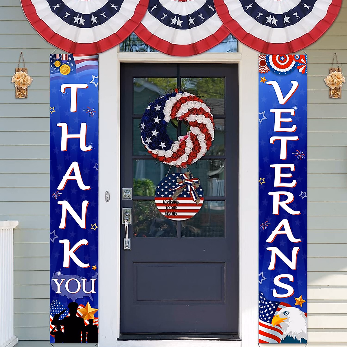 Veterans Day Decorations, 71" X 12" Thank You Veterans Banner Veterans Day Porch Sign Outdoor Veterans Day Banner Patriotic Decor Veterans Day Memorial Day Decorations