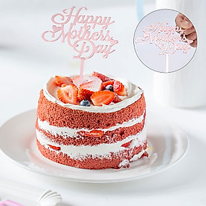 Happy Mother's Day Cake Topper, 10 Pieces Acrylic Mother's Day Cupcake Topper with Love Heart, Cake Picks Cake Decoration for Mom Day Birthday Party Supplies (Gold & Pink)