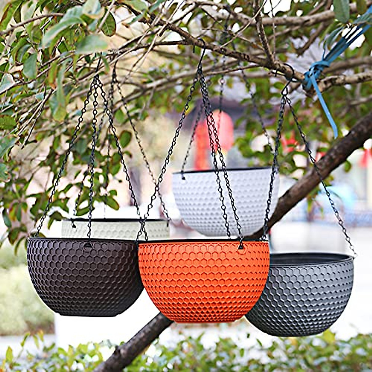 MileHouse Outdoor Indoor Hanging Planter Basket, Honeycomb Self Watering Resin Plant Flower Bonsai Hanger for Patio Garden White M