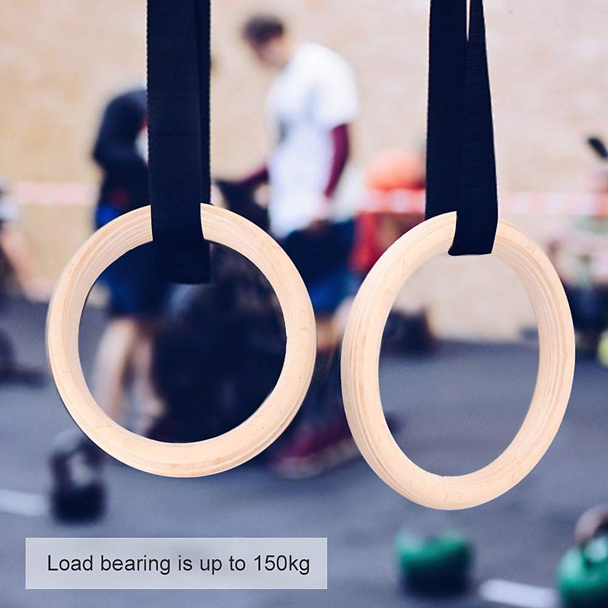 VGEBY Professional Gymnastic Rings Strength Training Birch Wooden Rings with Polyester Straps