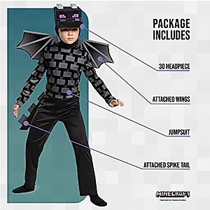 Disguise Minecraft Ender Dragon Costume for Kids, Video Game Inspired Character Outfit, Classic Child Size (10-12),Black