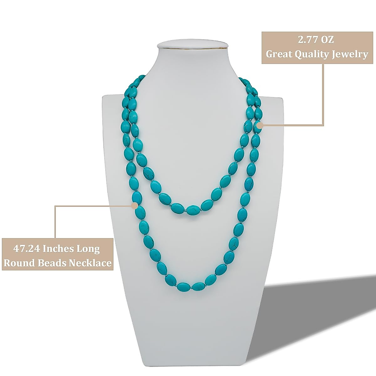 Jane Stone Funky Oval Shape Necklace Turquoise Double Strand Layers Cluster Necklace Pendant Bib Jewelry (Turquoise)