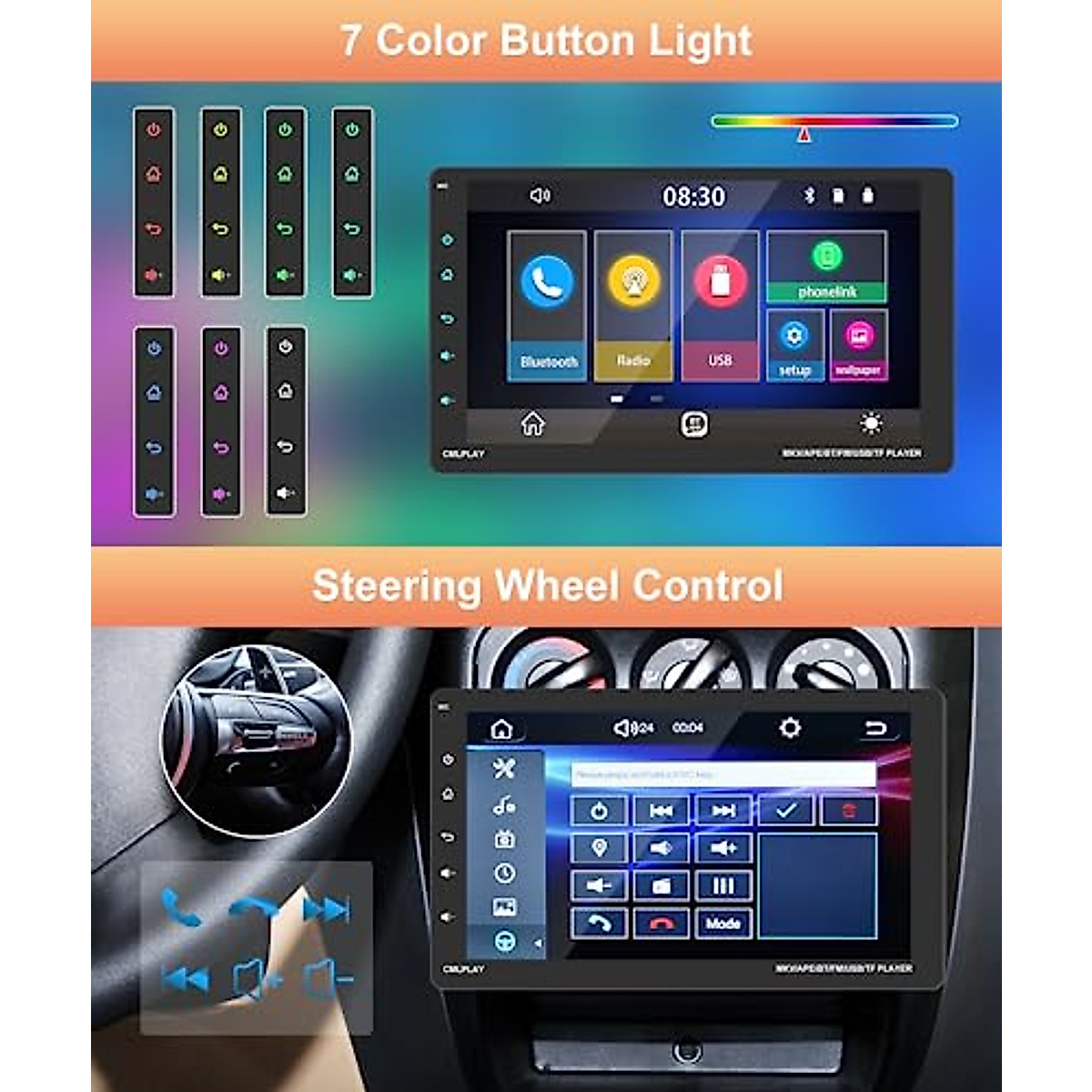 Car Stereo Single Din Apple Carplay, Rimoody 9 Inch Detachable Touch Screen Car Radio with Bluetooth Android Auto FM Radio Mirror Link TF/USB/AUX Input Car Multimedia Player + Backup Camera