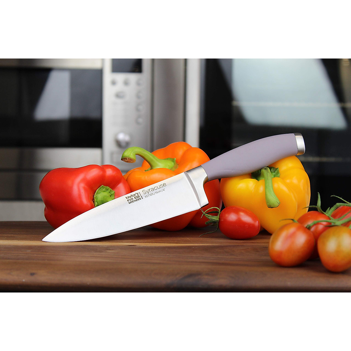 Taylors Eye Witness Syracuse Kitchen Knife 3pce Set - Paring 8cm/3.5”, Chefs 15cm/6” & Cooks All Purpose 13cm/5” Cutting Edge. Ultra Fine, Razor Sharp Blade. Soft Textured Grip Berry Colour Handle