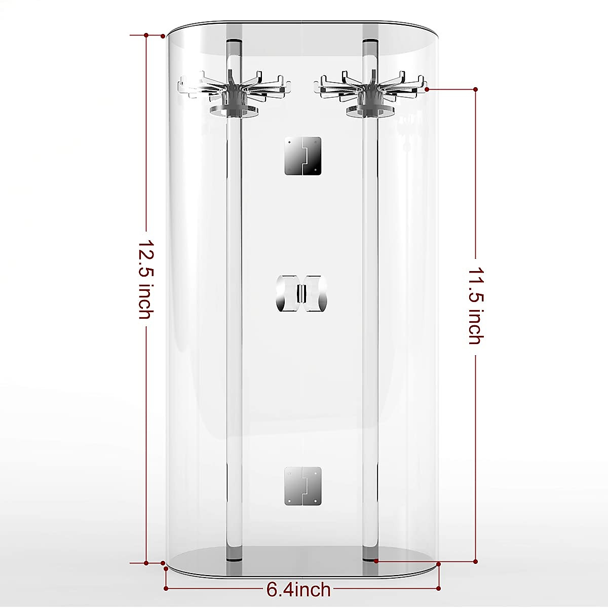 Spinning Tubular Acrylic Jewelry Storage Holder, Rotating Organizer - 24 Hooks for Dressing Table, Cosmetic Stations, Dresser, Bathroom Vanity Countertop - Holds Necklaces, Bracelets Clear