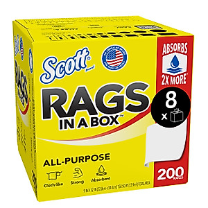 Scott Rags In A Box (75260), White, 200 Shop Towels / Box, 8 Boxes / Case